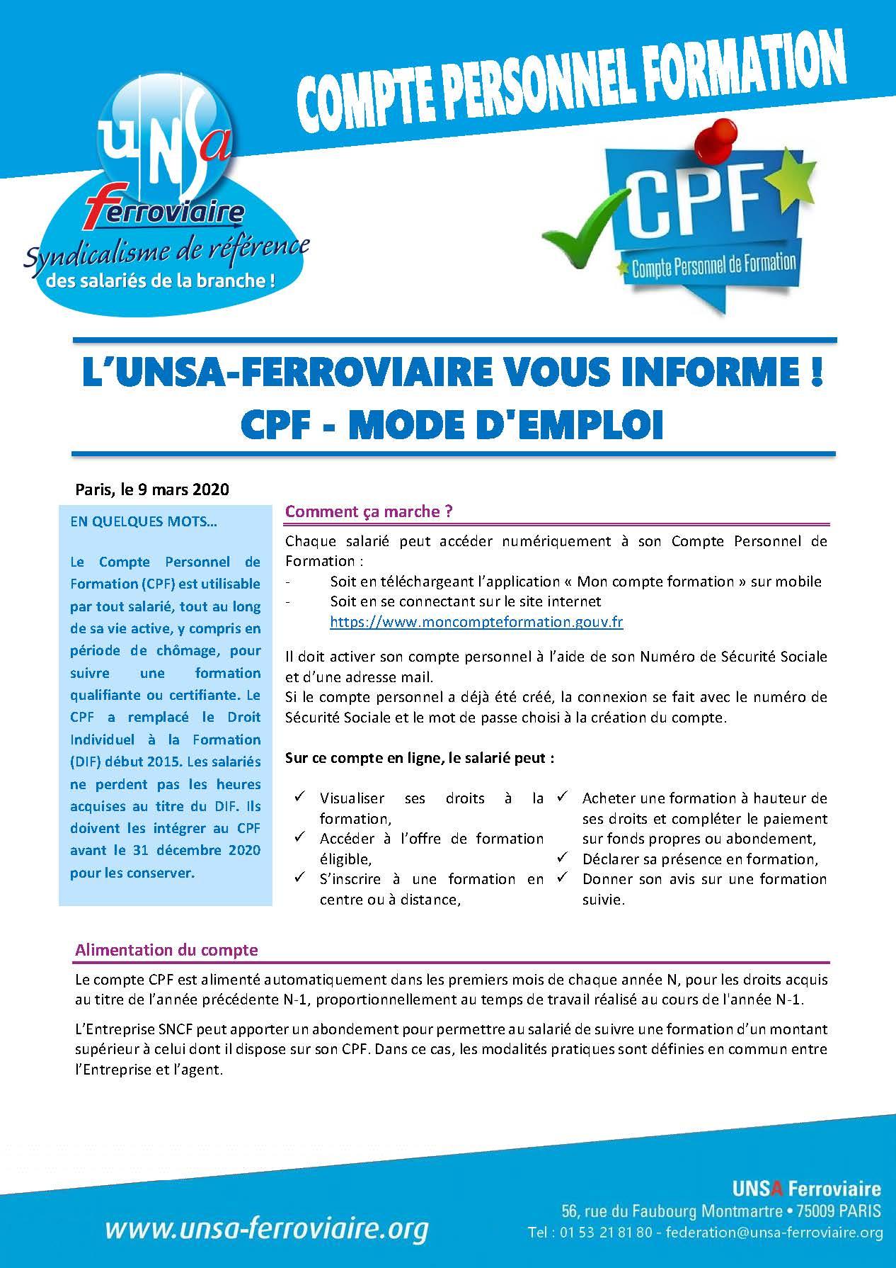 Compte personnel de formation - UNSA-Ferroviaire