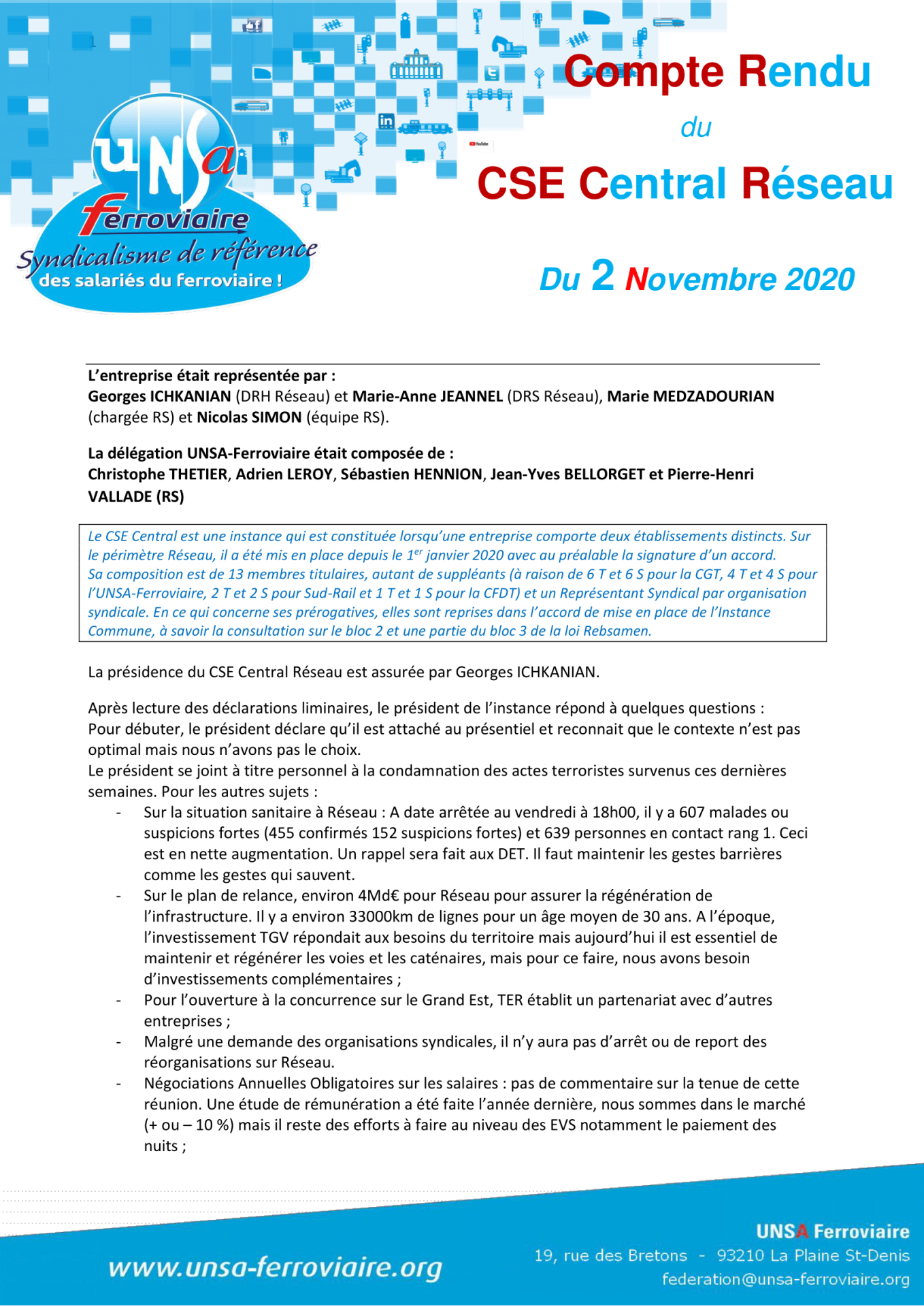 CSE Central Réseau - UNSA-Ferroviaire